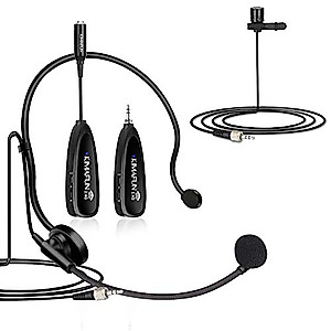 KIMAFUN Wireless Microphone System, 2.4G Wireless Headset and Lavalier Lapel Microphones for iPhone, Android Phone, Laptop and Speaker, Designed for Teaching, Recording, Vlog, Broadcast, G102-3