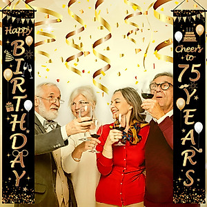 2 Pieces 75th Birthday Party Decorations Cheers to 75 Years Banner Porch Sign Door Hanging Banner 75th Party Decorations Welcome Porch Sign for 75 Years Birthday Supplies, 71 x 12 Inches