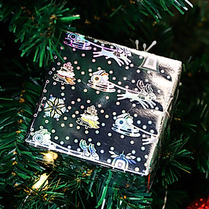 LeZakaa Christmas Holographic Wrapping Paper - Mini Roll - Reindeer and Bell Print for Gift Wrap - 17.32 inches x 32.8 Feet (47.23 sq.ft.)