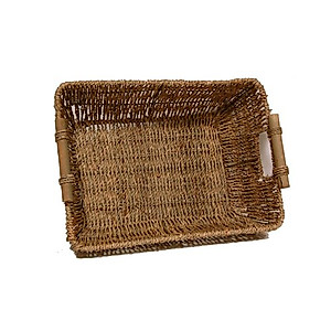 The Lucky Clover Trading Seagrass Tray Bamboo Handles Basket, Natural