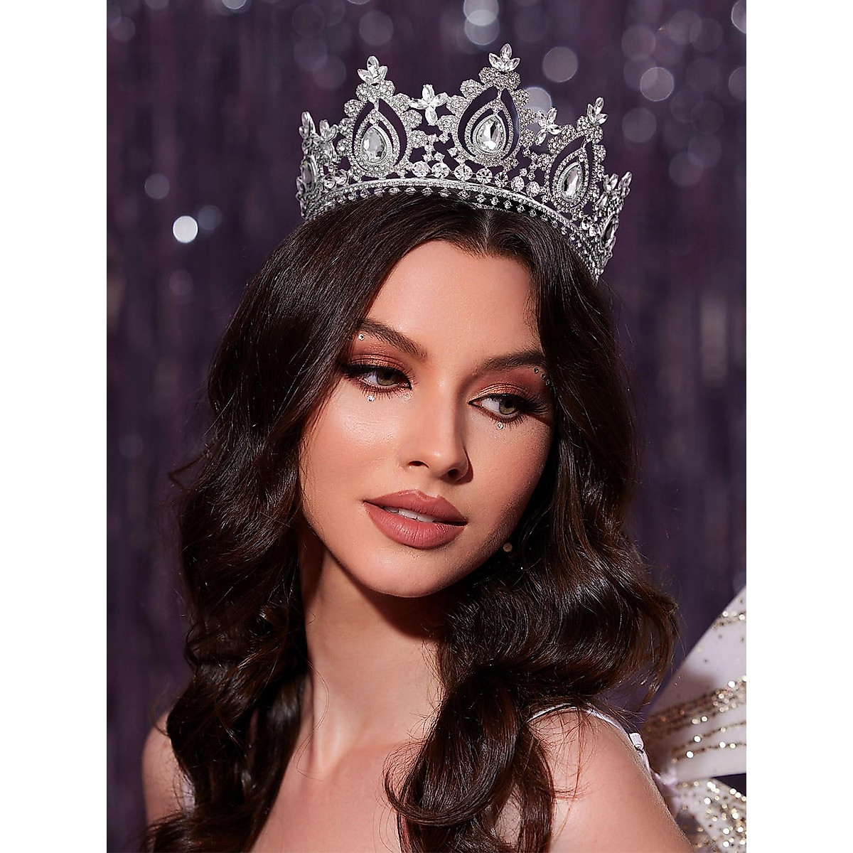 SWEETV Queen Crown for Women,Wedding Tiara for Bride,Princess Tiara,Quinceanera Pageant Crown Diadem,Crystal Headpiece for Birthday Prom,Silver