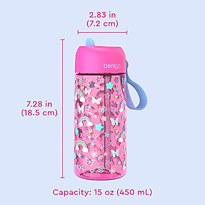 Bentgo Kids Water Bottle - Leak-Proof, Durable Tritan, BPA-Free 15 oz. Cup for Kids/Toddlers Ages 3+, Safe Sip Spout, Carrying Handle, & Dishwasher Safe for School & Sports (Rainbows & Butterflies)