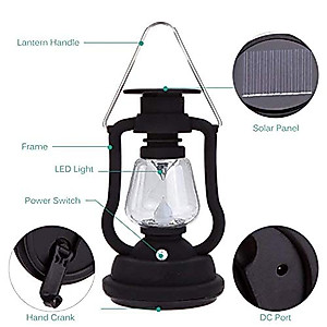 Antique Solar Lantern Lights Outdoor Waterproof Solar Table Lamp Hanging Lighting with 7 LED for Garden Patio Umbrella Lamp Tree Decor Camping Lantern Hurricane Lantern (Black)