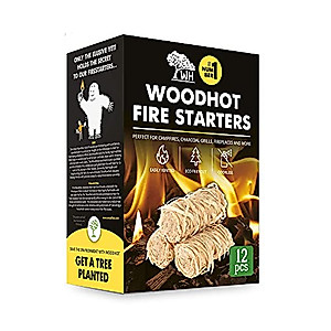 WH Woodhot Quick Ignite Natural Yeti Fire Starter Pack of 12 with 12 Minutes Burning Time for Fireplace Campfires Grill Charcoal BBQ Pizza Oven