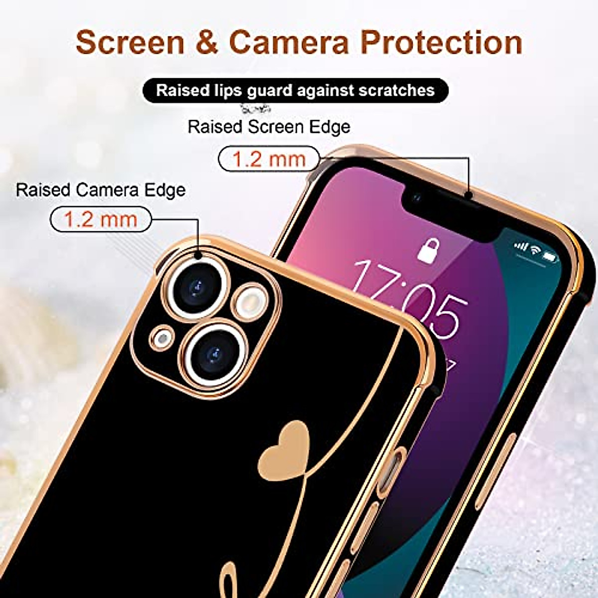 LCHULLE Designed for iPhone 13 Case Cute for Women Girls Luxury Plating Love Letter Soft TPU Phone Case Shockproof Anti-Scratch Full Camera Lens Protection Case Cover for iPhone 13(6.1 inch),Black