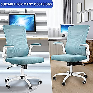 MUZII Ergonomic Office Chair, Computer Desk Chair Swivel Task Chair with Flip-up Arms and Adjustable Lumbar Support, Blue