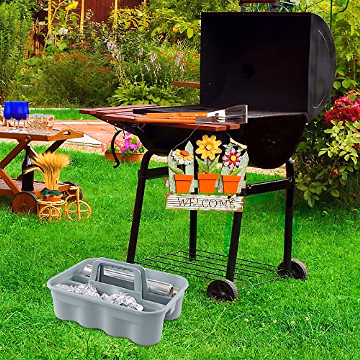 Qqbine Gray Plastic Storage Caddy, Cleaning Caddy with Handle, Pack of 6