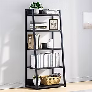 IOTXY 5 Tier Open Bookshelf - Steel and Wood Display Stand, 50CM Width Floor-Standing Bookcase, Black