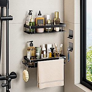 BASHO FAN Shower Caddy organizer - Large Capacity Shower Organizer With Hooks Easy Installation Adhesive Shower Shelf With 2 Razor Hooks for Bathroom Storage Kitchen Shelf Rack