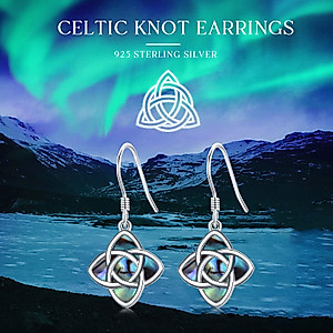 Twoowl Abalone Celtic Witch Knot Earrings 925 Sterling Silver Celtic Dangle Drop Earrings Celtic Jewelry Irish Gift for Women Girlfriends Mom Wife