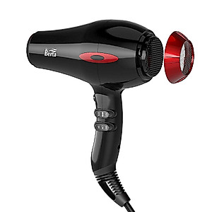 BERTA 1875W Professional Salon Hair Dryer Negative Ionic Blow Dryer, 2 Speed 3 Heat Settings Cool Button with AC Motor, Concentrator Nozzle & Diffuser