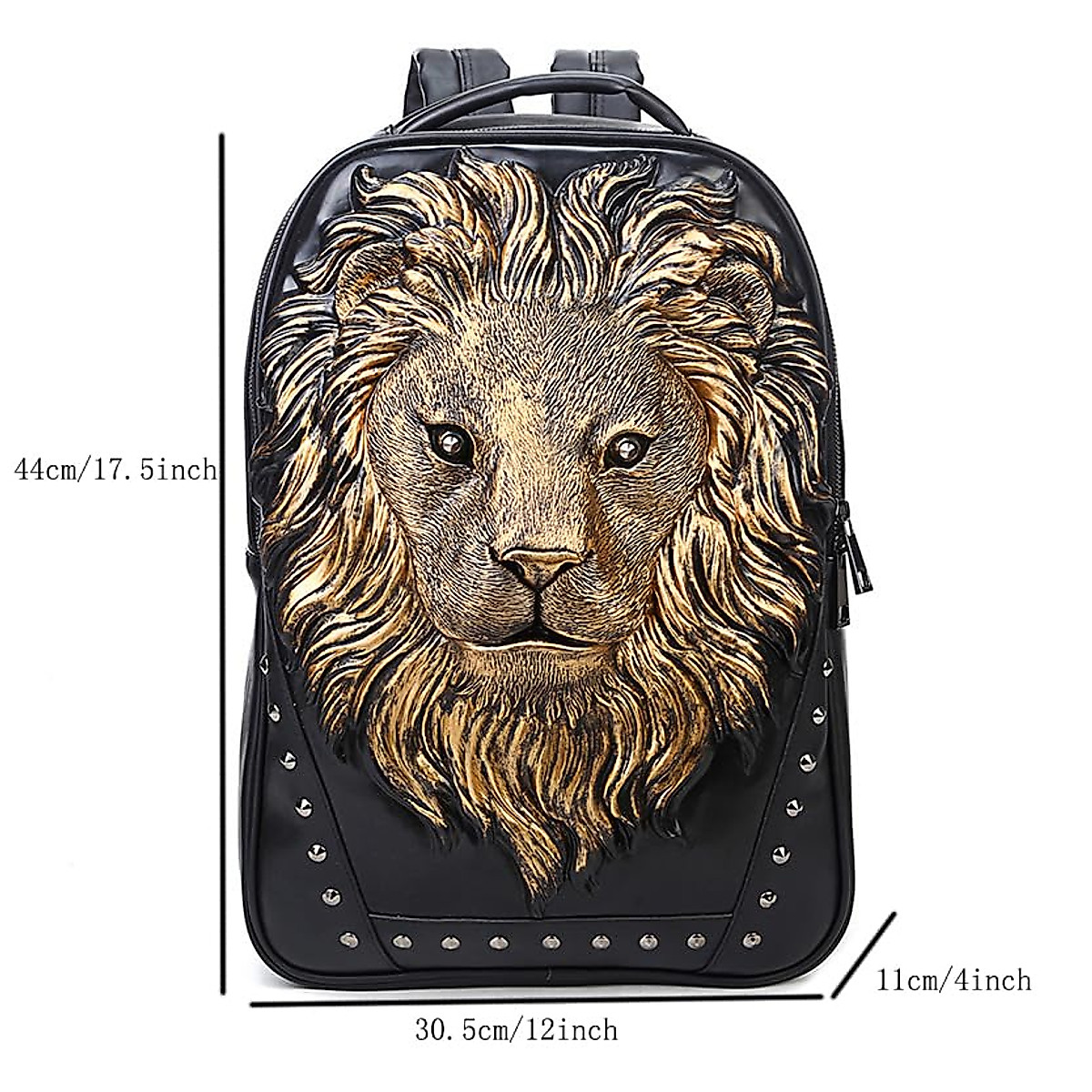 Berchirly Men Pu Leather Head Lion Schoolbag Backpack Hiking Travel Daypack Bag
