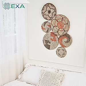 EXA Set of 6 Seagrass Wall Basket Cosmos Decor - Boho Farmhouse Rustic Room Style - for Thanksgiving Christmas Hanging Wall Art, Gift Idea, Table Settings - Handmade, Round, Natural Wicker