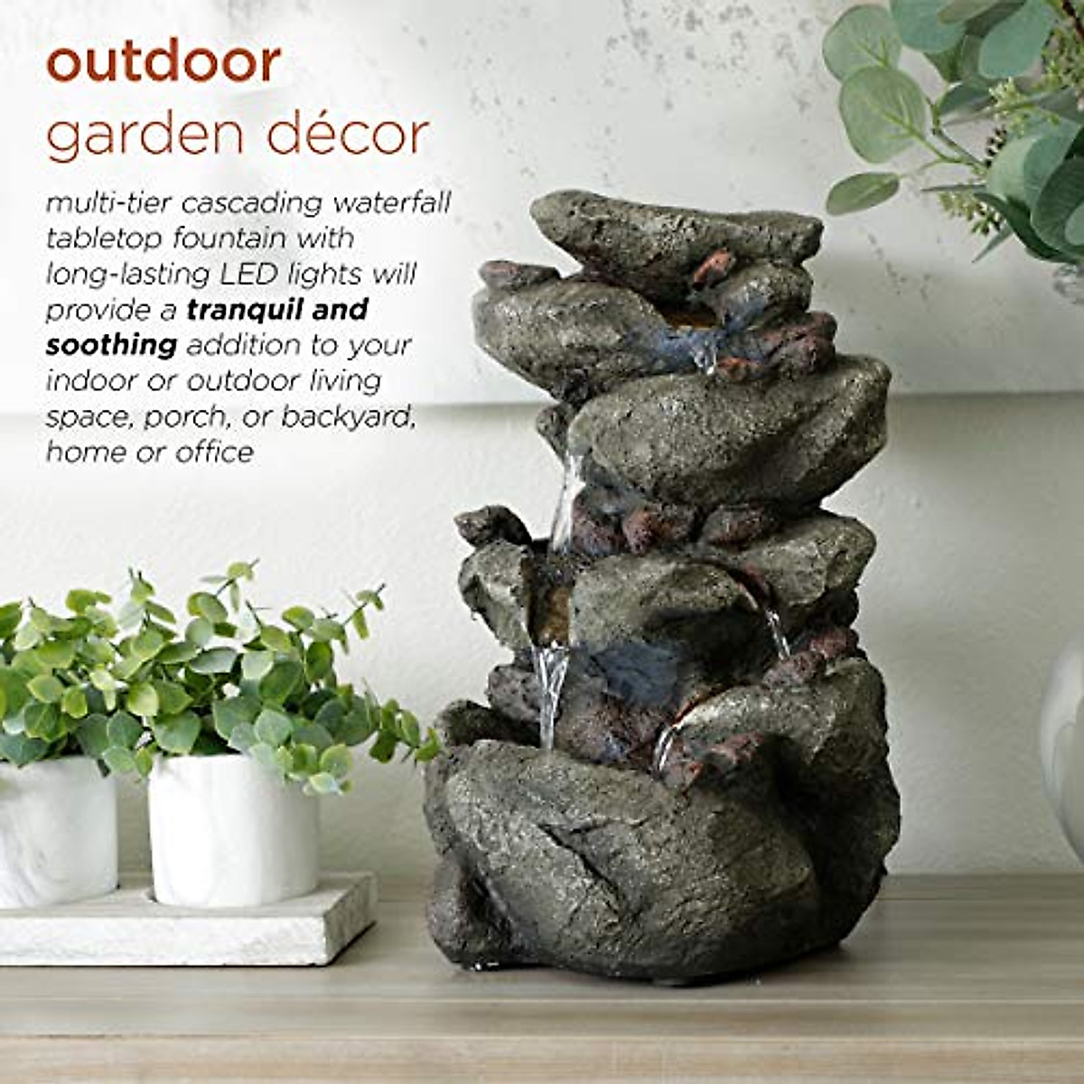 Alpine Corporation TZL154 Alpine Fountain with LED Light Rainforest Rock Frountain, 9" L x 8" W x 14" H, Mixed Colors