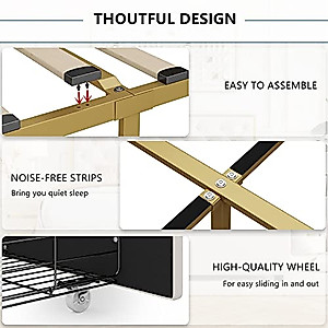 HIFIT Queen Bed Frame with 4 Storage Drawers, Faux Leather Queen Platform Bed Frame with Button Tufted Headboard, Heavy Duty Mattress Foundation with Wooden Slats, No Box Spring Needed, Golden & Black