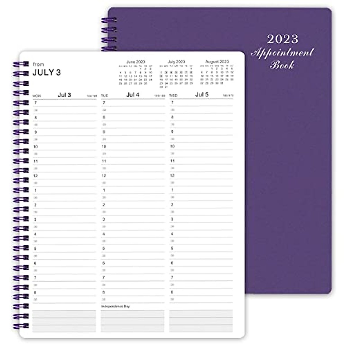 2023 Weekly Appointment Book & Planner - 2023 Daily Hourly Planner with Twin-Wire Binding, 8" x 10", Appointment Book from January 2023- December 2023, Hourly Interval, Lay - Flat, Round Corner, Thick Paper - Purple