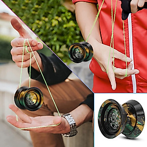 YoYo Ball, Unresponsive Aluminum Alloy Advanced Competition YoYo Ball with Glove 3pcs Strings for Adult Children(Black Gold) Yoyo Yo Yo