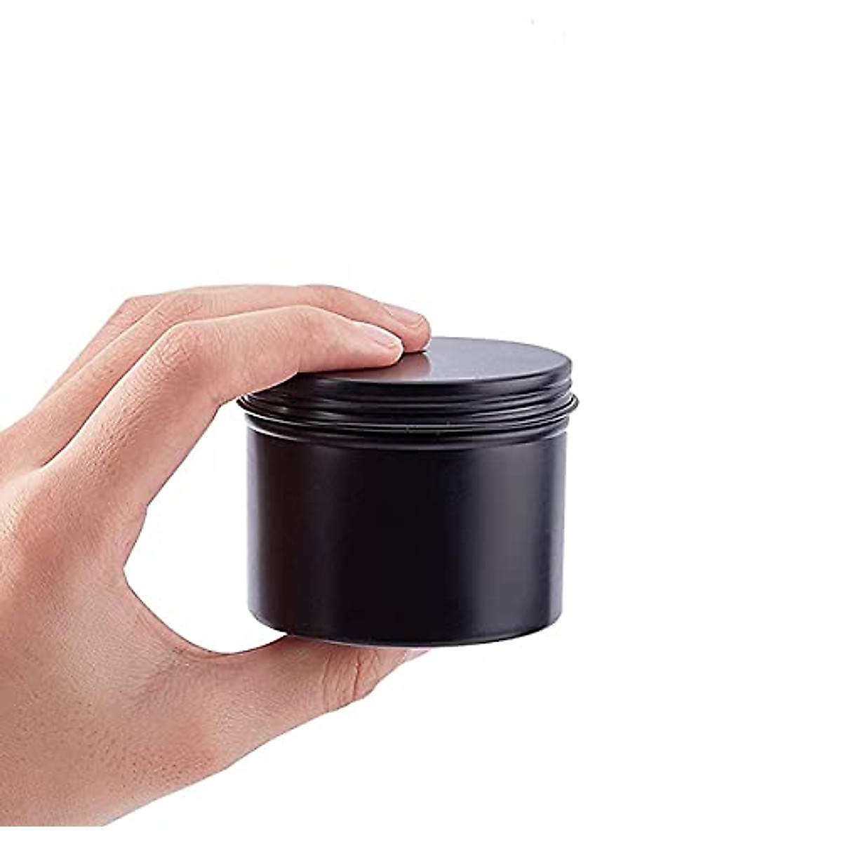 Healthcom 15 Packs 5 Oz Aluminum Tins Round Metal Tin Jars Screw Top Lids Steel Tin Cans Cosmetic Sample Containers Food Storage Organization for Accessories Spices Candies Tea Gift Giving(Black)