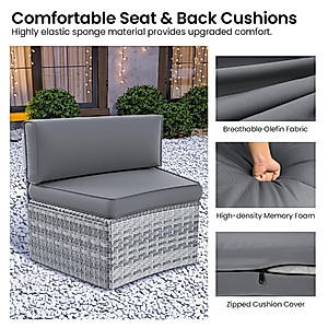 VONZOY Patio Sectional Furniture Outdoor 4-Piece Grey Rattan Curved Sofa Set with Storage Table(Grey)