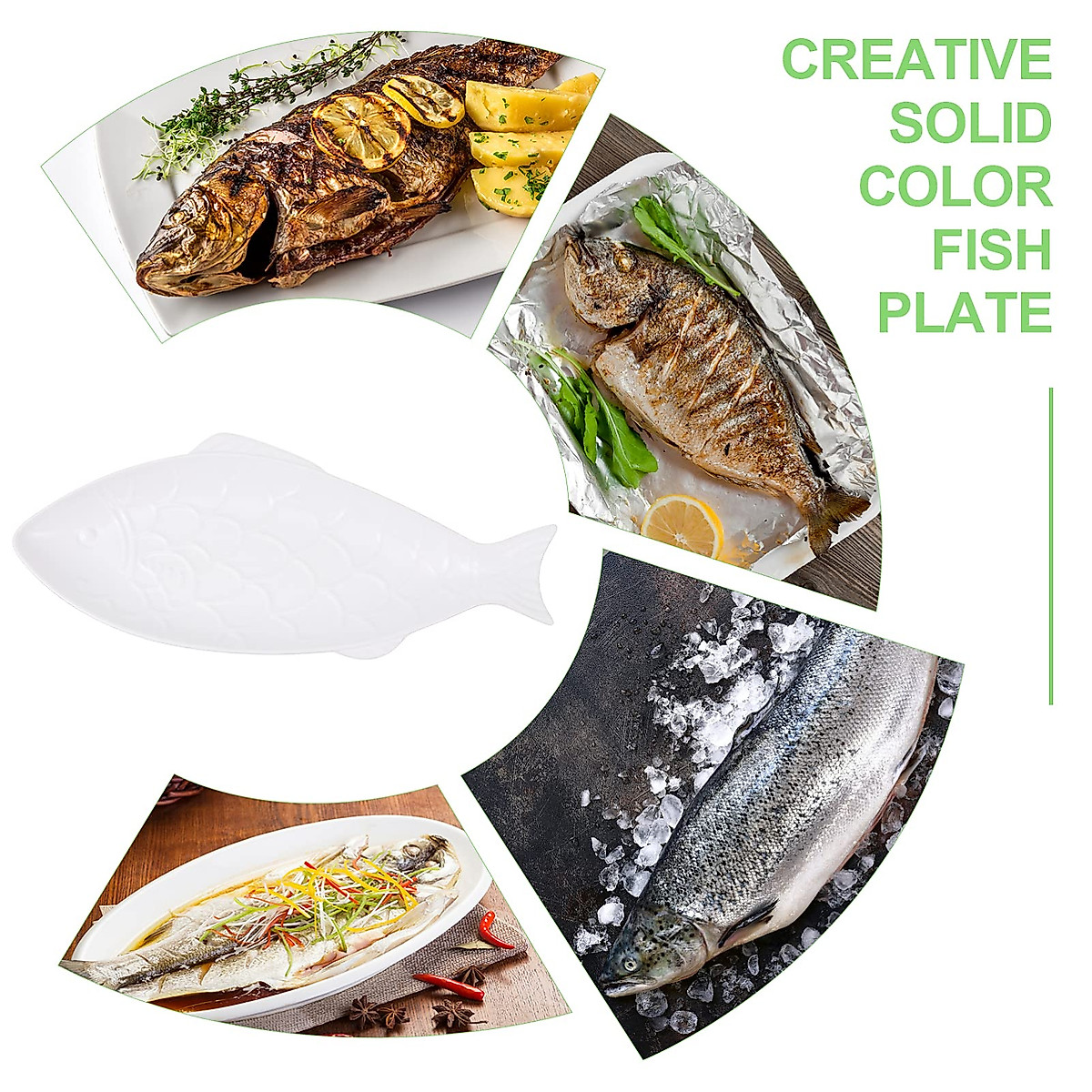 DOITOOL White Ceramic Fish Plate Unique Design Fish Serving Platter Dish, Fish Shape Platter for Fish, Sushi, Fruit or Cheese for Kitchen Restaurant Tableware ( White ) Serving Platter