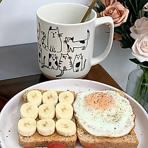 Heardbeli White-Grey Cartoon Cats Ceramic Mug with Handle Coffee Mug 550ml/18.6oz. Cute Funny Novelty Vintage Gift Hand Painted