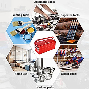 WORKPRO Metal Tool Box, 18-inch Cantilever Folding Red Storage Box, 3-Layer 5-Tray Multi-Function Tool Organizer, Red