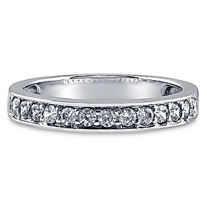 BERRICLE Sterling Silver Wedding Rings Pave Set Cubic Zirconia CZ Anniversary Half Eternity Ring for Women, Rhodium Plated Size 8.5