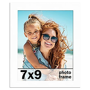 7x9 Frame White Solid Wood Picture Frame Includes UV Acrylic Shatter Guard Front, Acid Free Foam Backing Board, Hanging Hardware Wood Square Frame Wall Frames for Family Photos - no Mat