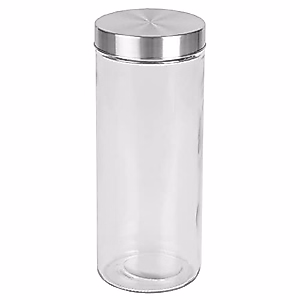 Home Basics Tall Glass Canister with Lid (Clear) | Glass Food Storage Canister for Dry Pasta, Flour, Trail Mix, and Candy | Kitchen Glass Containers