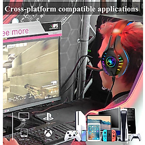 SVYHUOK Pro Gaming Headset for PC PS4 Xbox One Surround Sound Over-Ear Headphones with Mic LED Light Bass Surround Soft Memory Earmuffs for Computer Laptop Switch Games Kid’s Boy’s Teen’s Gifts