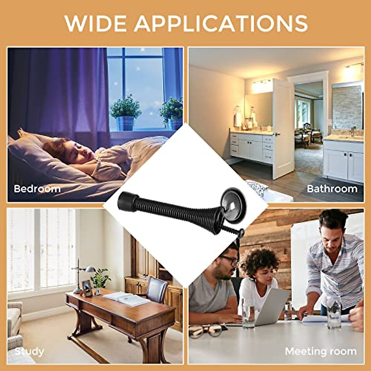 60 Pcs Spring Door Stopper with Rustproof Screw Rubber Bumper Tips, 3" Flexible Heavy Duty Spring Wall Door Stop Low Mounted Door Bumper for Home Spring Door Stoppers for Bottom of Door (Black)