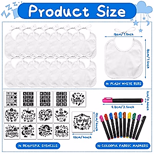 38 Pcs DIY Baby Bibs Set Includes 14 Bibs and 14 Stencils with 10 Fabric Markers 2 Ply Knit Terry Feeder Bibs Baby Drooling Bibs Newborn Cloth Bibs for Baby Shower Party Baby Gender Reveal Games