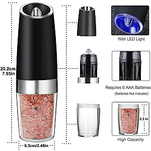 Gravity Electric Salt and Pepper Grinder Set, Automatic Pepper and Salt Mill Grinder Battery-Operated with Adjustable Coarseness, LED Light, One Hand Operated By Rongyuxuan