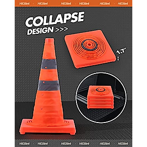 HiGiant [4 Pack] Collapsible Traffic Safety Cones 28'' inch, Orange Pop-up Cones with Reflective Collar, Caution Cones for Road Driving Practice and Parking lot