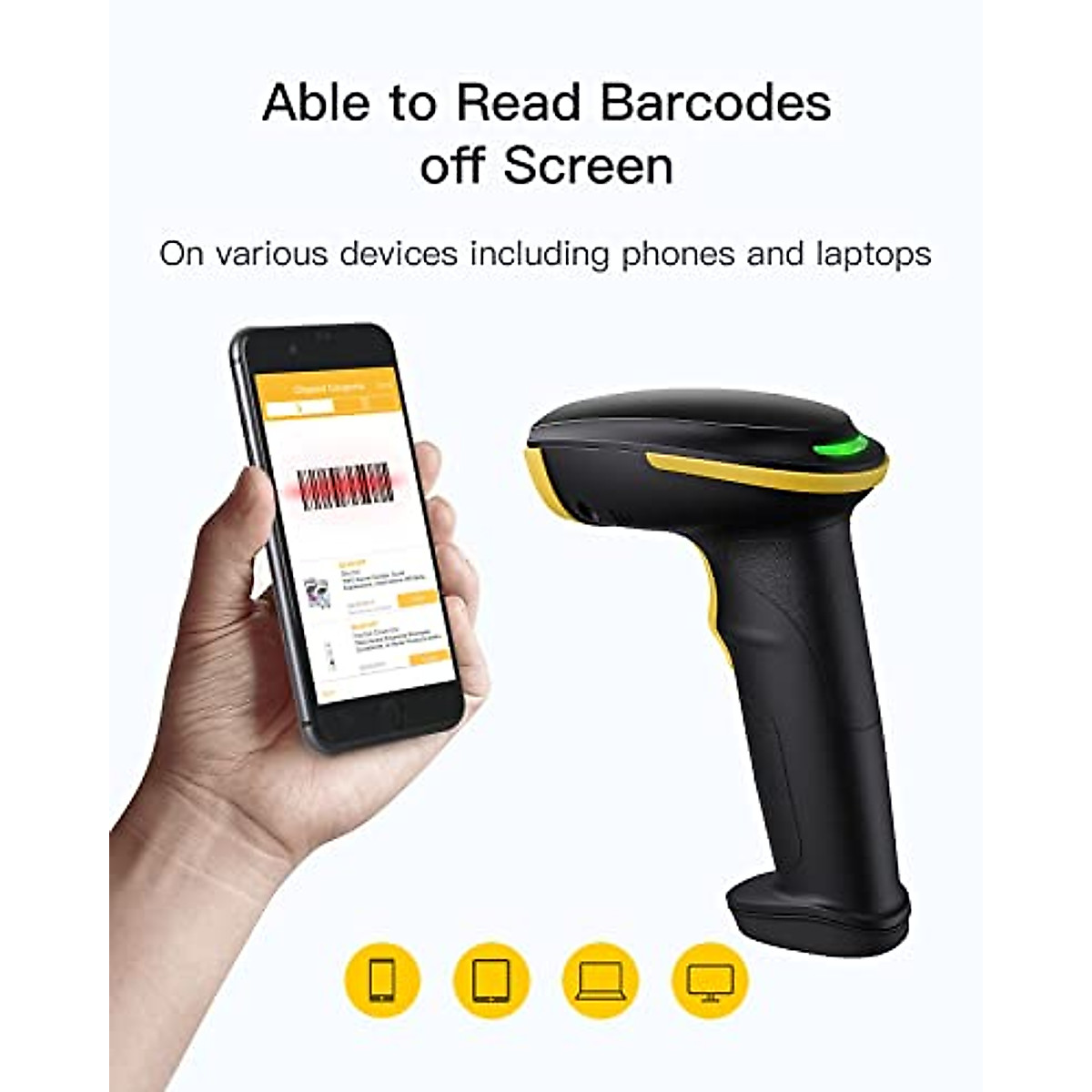 Officelab Barcode Scanner, 1D Wireless 2.4Ghz Smart Base, Screen Scanning, BS01002 Yellow
