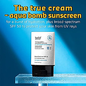 belif Aqua Bomb Sunscreen Broad Spectrum SPF 50 | Lightweight 2-in-1 Moisturizing Sunscreen | Skin Hydrating with UV Rays Blocking | Moisture Barrier Replenishment, Clean Finish | 1.69 fl. Oz