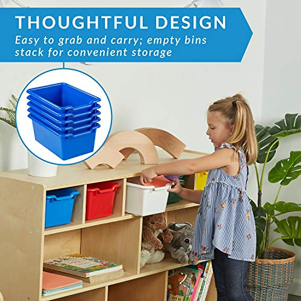 ECR4Kids Scoop-Front Storage Bins, Easy-to-Grip Design Storage Cubbies, Kid Friendly and Built to Last, Pairs with ECR4Kids Storage Units, 10-Pack, Blue