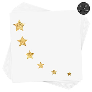 STARRY ARC set of 10 premium metallic gold temporary face Flash Tattoos - Stars | Eye shimmer | Face glitter