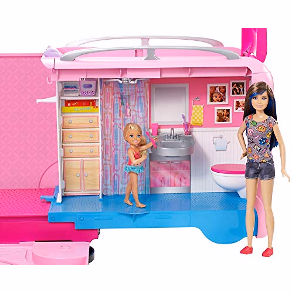 Barbie Camper Playset, Dreamcamper Toy Vehicle with 50 Accessories Including Furniture, Pool & Slide, Hammocks & Fireplace (Amazon Exclusive),Pink