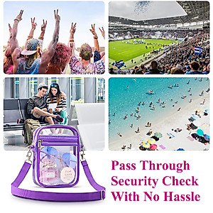 Mossio Clear Crossbody Bag Stadium Approved, Transparent Messenger Shoulder Bag for Concert, Beach, Travel & Sporting Purple