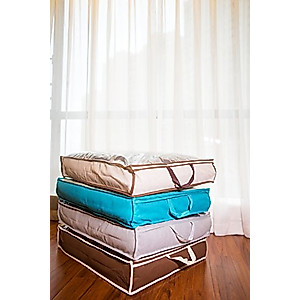 Amelitory Underbed Storage Bag Bedding Container Zippered Comforter Organizer Large Capacity Fabric Lake Blue