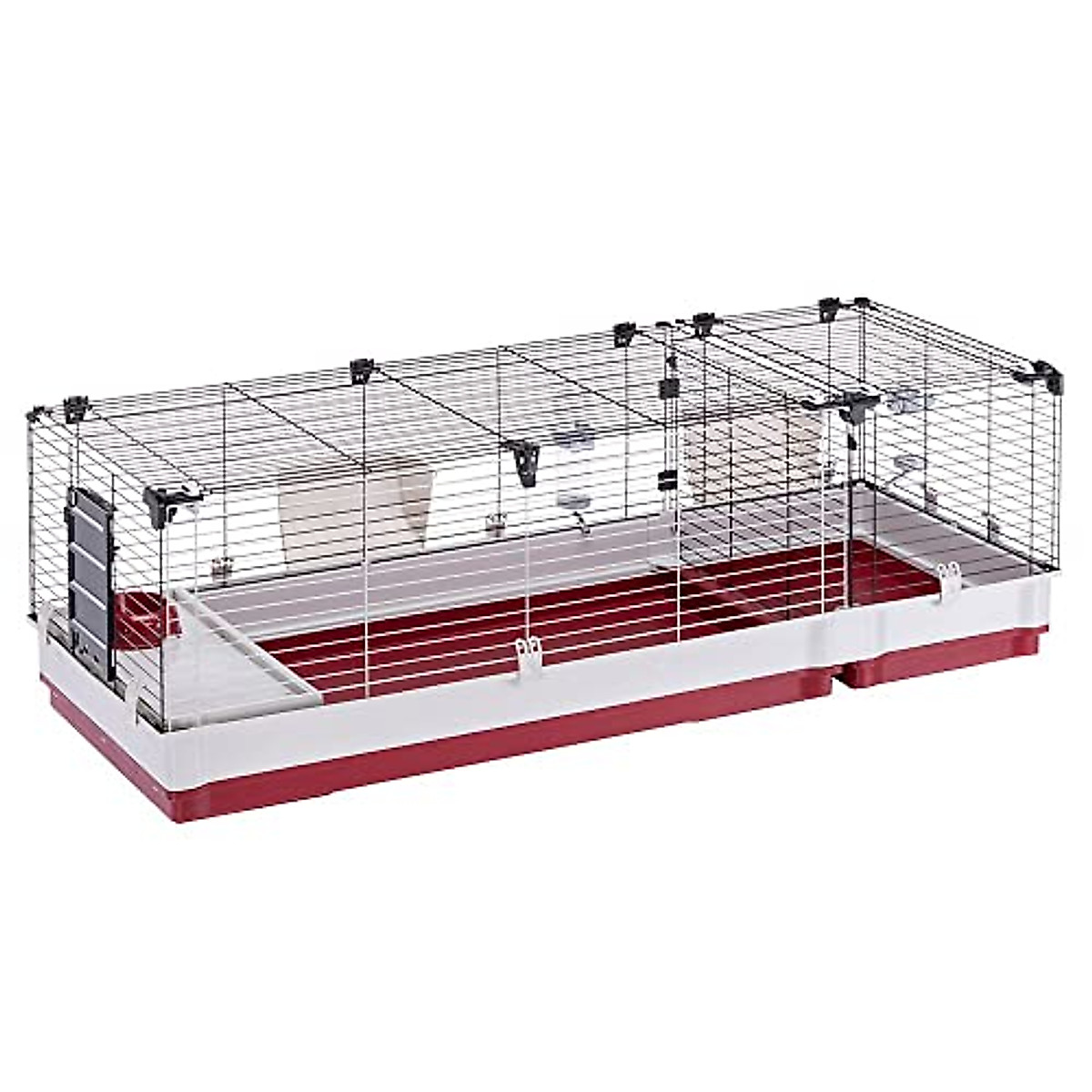 Ferplast Rabbit cage KROLIK 160, Guinea Pig and Rabbit House, Assembly kit. Separate Extension Through Metallic Grill, Accessories are Included, 162 x 60 x h 50 cm Bordeaux