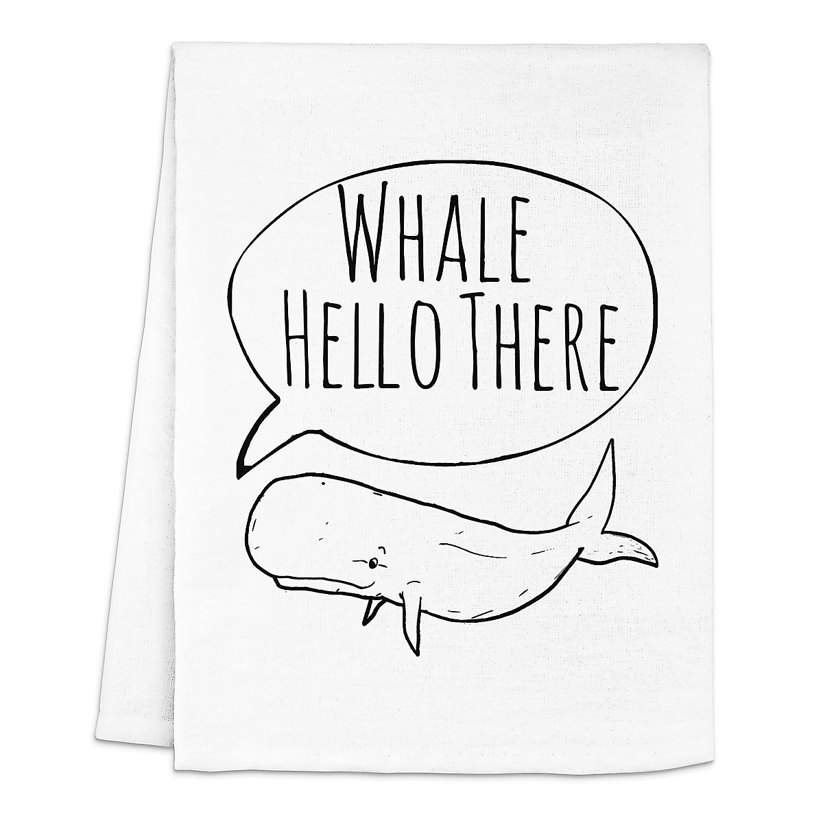 Funny Dish Towel, Whale Hello There, Flour Sack Kitchen Towel, Sweet Housewarming Gift, Farmhouse Kitchen Decor, White or Gray (White)
