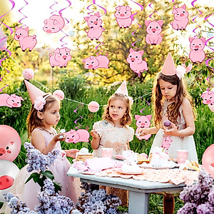 30 Pieces Pig Farm Animal Party Hanging Swirl Decorations Barnyard Theme Birthday Party Supplies Pink Piggy Hanging Foil Swirls Ceiling Decor for Girls Boys Kids Baby Shower Supplies