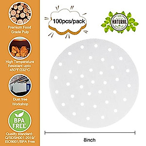 SCOVE 100pcs Air Fryer Parchment Paper, 8 inch Disposable Air Fryer Liners For Steaming Basket, Oven, Cooking, and Baking (White)