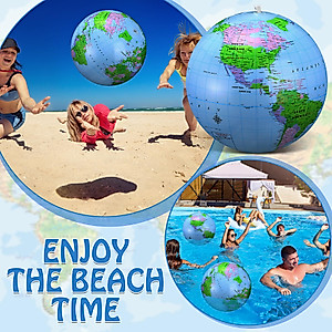 Pangda 2 Pack Inflatable Globe Blow up World Globe Beach Ball Globe for Party Bags, PVC Material (Blue,16 Inch)