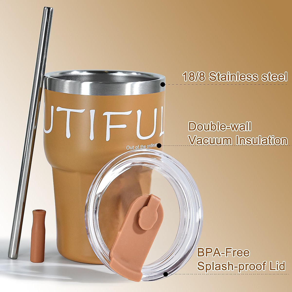 CHLJAR 21 oz Travel Mug, Insulated Tumbler with Lid and Straw, Double Wall Vacuum Insulated, Reusable Coffee Cup for Coffee, Tea and Drinks, Orange