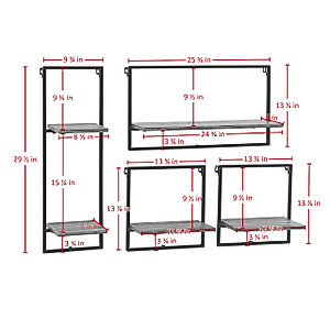 Danya B Framed Wall Art 4-Piece Modern Shelf Set - Metal Frame and MDF Shelves (Brown and Black)