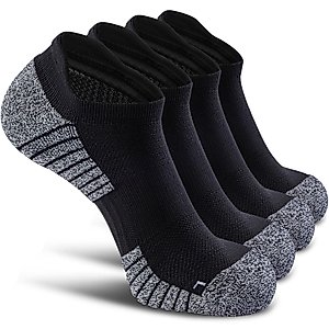 SITOISBE No Show Sports Compression Running Socks for Men Women Circulation 4-pairs, Low Cut Cushioned Socks Moisture Wicking Arch Support for Planter Faciatis Golf Exercise, Black, Medium