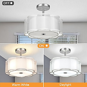 FRIDEKO HOME 3-Light Semi Flush Mount Ceiling Light Fixture Bedroom Light Fixtures with Double Fabric Shade Modern Close to Ceiling Lamps for Living Room Dining Room Kitchen Hallway Entry Foyer